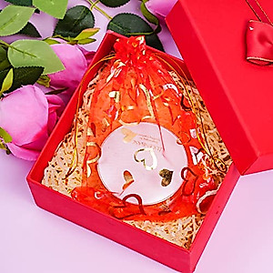 100PCS Heart Printed Organza Bags Gift Jewelry Candy Bags for Wedding Valentine's Day Mother's Day Party Christmas 5x7Inch (Red)