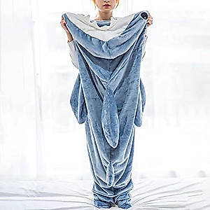 Shark Blanket Adult Wearable Blanket Super Soft Cozy Flannel Hoodie Blanket Shark Sleeping Bag Wearable Fleece Throw Blanket (M 67inX27.5in)