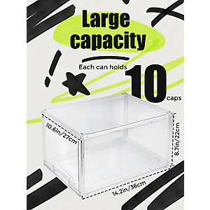 SCAVATA 2 Pack Hat Organizers, Stackable Clear Baseball Caps Holder Box Containers With Drawers for Hats Snapback Cap Storage, Hat Rack Display Case -Clear