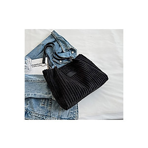 Ulisty Women Corduroy Tote Bag Casual Shoulder Bag Daily Shopping Bag Fashion Handbag black
