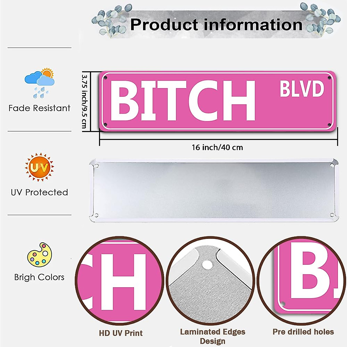 Retro Pink Tin Metal Sign - 'BITCH BLVD' - Bold Statement Decor for Home, Bar, or Dorm - 16x4 Inches - Unique Gift Idea for Friends(B71)