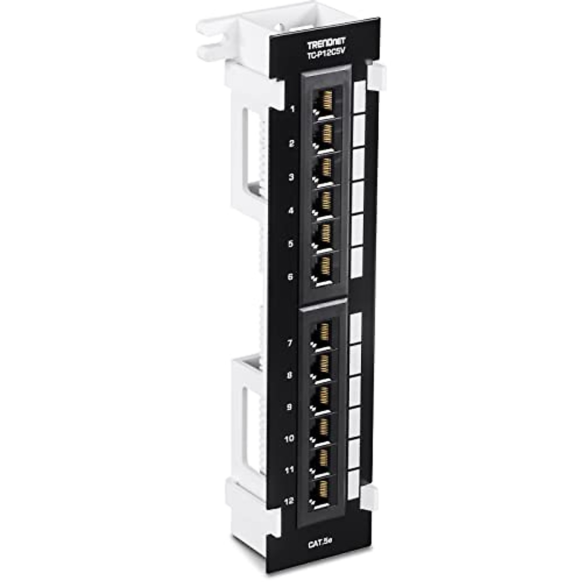 TRENDnet 12-Port Cat5e Unshielded Patch Panel, Wall Mount, Included 89D Bracket, Vertical or Horizontal Installation, Compatible with Cat5e & Cat6 RJ45 Cabling, Black, TC-P12C5V