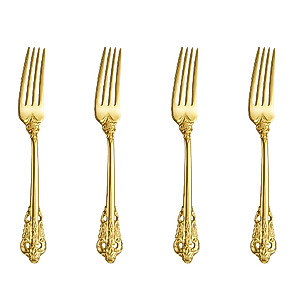 KEAWELL Luxury 5.9" Appetizer Forks, 18/10 Stainless Steel, Set of 4, Gorgeous Cocktail Forks/Dessert Forks (Gold)