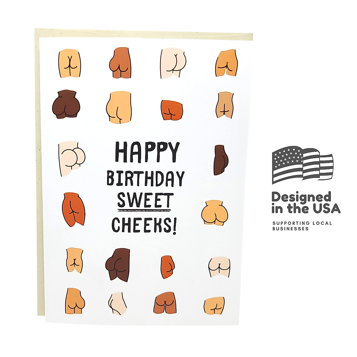Sleazy Greetings Funny Birthday Card For Women or Men - 5 x 7 Inch Adult For Friend Bday Card with Matching Envelope - Happy Birthday Sweet Cheeks!