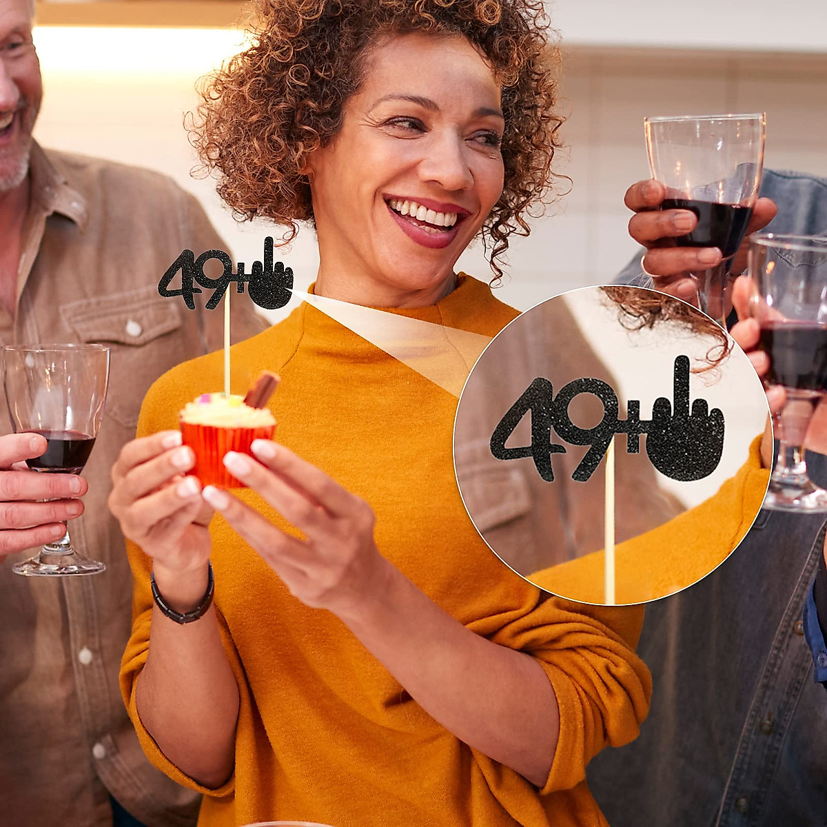 Gersoniel 24 Pieces 49 + 1 Cupcake Toppers Funny 50th Birthday Cupcake Picks Glitter Black Middle Finger Cake Toppers 50 Cupcake Decoration for Happy 50th Birthday Party Anniversary Decorations