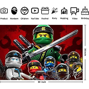 Ninjago Background Birthday Decorations, Ninjigo Happy Birthday Banner Backdrop for Kids Birthday Party Supplies (5x3ft)