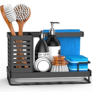 Murlong Kitchen Sink Caddy, Sink Organizer Sponge Holder, Sink Brush Holder for Kitchen Sink Stainless Steel, Dish Soap Scrubber Holder with Plastic Removable Drain Pan for Sponge, Brush Soap Scrubber