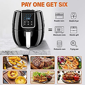 6-in-1 Air Fryer, 7-Quart/6.5L Smart Electric Hot Airfryer Combo Oven Oilless Cooker, 1800W Large Capacity Multifunction Health fryer with LCD Digital Screen and Nonstick Frying Pot, 140℉ to 400℉ Temperature Range, ETL/UL Certified