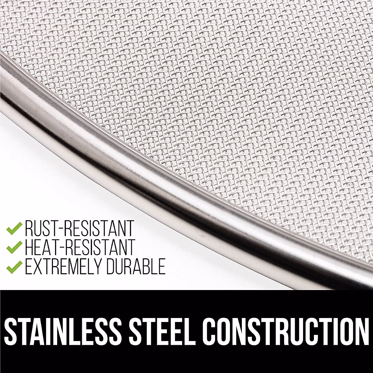 Gorilla Grip Splatter Screen for Frying Pan, Easy Clean Stainless Steel Grease Cover, Stop Hot Oil and Bacon Splash, Cooking Guard for Skillet, Comfortable Handle, Dishwasher Safe, 11.8 Inch, Black