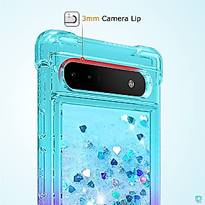 Dzxouui Pixel 6A Case, Glitter Quicksand, Glass Screen Protector, Reinforced TPU Cover - Teal/Purple