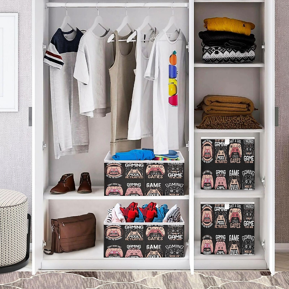 QUGRL Game Controller Set Storage Bins Organizer Gamepad Joystick Foldable Clothes Storage Basket Box for Shelves Closet Cabinet Office Dorm Bedroom 15.75 x 10.63 x 6.96 in