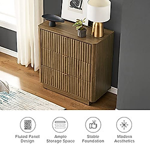 mopio Brooklyn Mid-Century Modern Dresser/Credenza, Waveform Panel with Sleek Curved Profile with Aluminum Handle 3-Drawers for Bedroom/Living Room, Sturdy Anti-Tipping Base (Natural Walnut, Dresser)