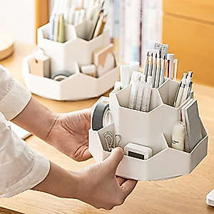 INSTOME Desktop Organizer with Pencil Holders,360°Rotating Pen Holder for Desk Organizer,9 Compartments and Makeup Brush Holders,Multifunctional Office Supplies for Home,Teachers and School