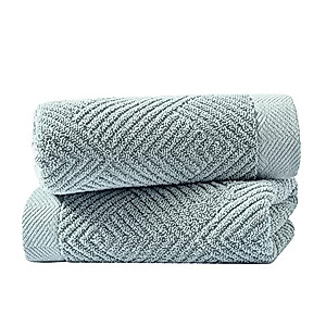 sense gnosis Sage Green Hand Towel Set of 2 Striped Weave 100% Cotton Super Soft Highly Absorbent Summer Hand Towels for Bathroom 13x 29 Inch