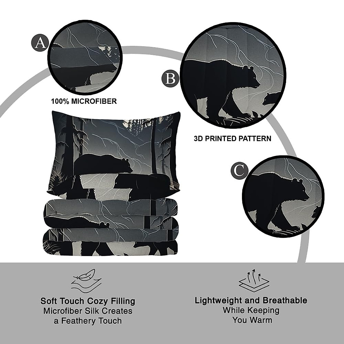 Personalized Black Bear Comforter Set - Bear Bedding Bears Bedding Set Queen Bear Comforter King Cabin Bear Comforter Bear Quilts for Boys Girls Men Women Bedroom Decor Country Bear Comforter Full