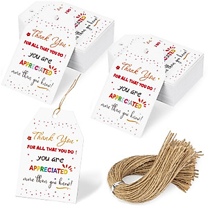 SallyFashion 80PCS Thank You Gift Tags, Paper Gift Tags with String Colorful Hanging Label for Thanksgiving Wedding Party 2 x 3 Inches