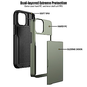 Nvollnoe for iPhone 13 Mini Case with Card Holder Heavy Duty Protective Dual Layer Shockproof Hidden Card Slot Slim Wallet Case for iPhone 13 Mini for Men&Women(Green)