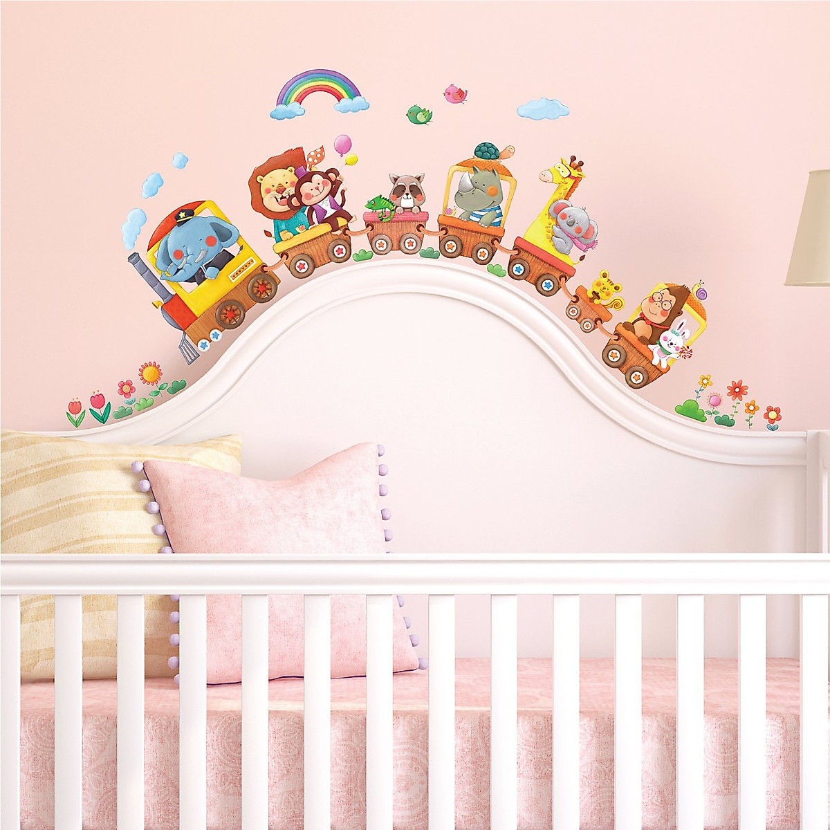 DECOWALL DS-8024 Animal Trains Kids Wall Stickers Wall Decals Peel and Stick Removable Wall Stickers for Kids Nursery Bedroom Living Room (Small) d?cor