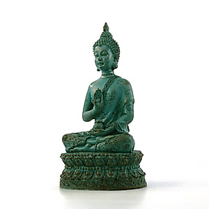 ornerx Thai Sitting Buddha Statue for Home Decor Verdigris 6.7"