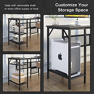 Mr IRONSTONE Computer Desk with Power Outlet, L Shaped Desk with Storage Shelves, Corner Gaming Desk with USB Charging Port for Home Office for Studying/Writing/Gaming - Willow Black