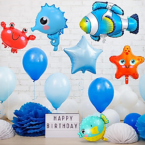 14 Pieces Sea Animal Balloons Under the Sea Balloons Octopus Shark Fish Ocean Balloons Sea Balloons Foil Balloons for Boys Girls Ocean Themed Party (Cute Style)
