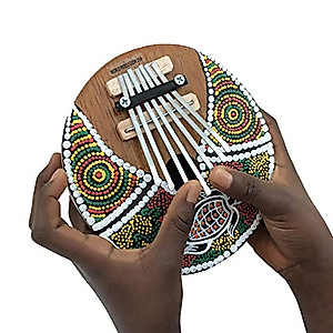 Kalimba Thumb Piano - 7 keys - Tunable - Coconut Shell - Sea Turtle Design by World Percussion USA (TM)
