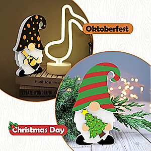 Huray Rayho Interchangeable Wooden Gnome Decor Holiday Seasonal Tiered Tray Decorative with 25 PCS Magnet Swappable Pieces Detachable Hat Office Home Sign Fall Thanksgiving Christmas Housewarming Gift