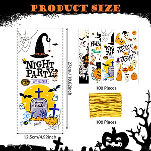RICEDUO Halloween Cellophane Treat Bags, Halloween Trick or Treat Goody Gags 100pcs with Twists for Snacks Cookies Packing, Goodie Bags Halloween Party Supplies