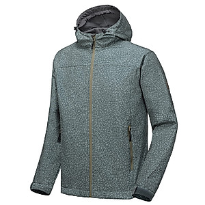 Little Donkey Andy Men's Lightweight Fleece Lined Jackets Hooded Windproof Jackets for Hiking Outdoor Gray Floral L