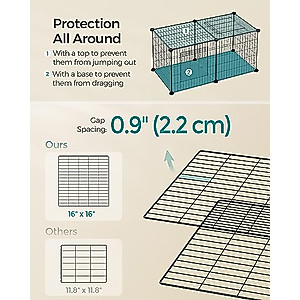SONGMICS Small Animal Playpen, Pet Cage with Top and Base, 2 Doors, Easy to Clean, Metal Wire Guinea Pig Pen for Hamsters, Hedgehogs, L, 32.5 x 16 x 16 Inches, Black ULPI009B01