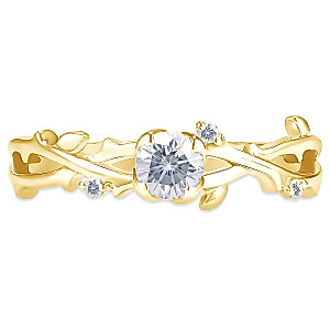 SAVEARTH DIAMONDS Twisted Leaf Design, 1/2 Carat Center Round Cut Moissanite Lab Created Diamond Solitaire Engagement Promise Ring In 14k Yellow Gold Over Sterling Silver (0.55 Cttw) Size-8