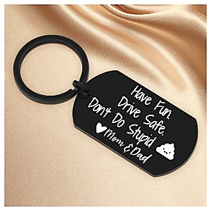 Beugif Graduation Coming of Age Gift for Teen Boys Girls Have Fun Keyring Drive Safe Key Chain Don't Do Stupid Keychain Tag (Black-dadmom), 1.97 inch*1.10 inch