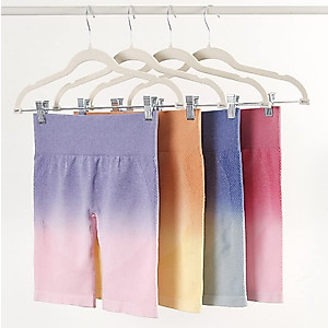 Velvet Pants Skirt Hangers with Clips - Pack of 20 Beige Women Clothes Hanger Set with Clip for Pant Suit Shirt Felt Coat Dress, Premium Non Slip Heavy Duty Space Saving Slim Clothing, 16.7 Inch Long