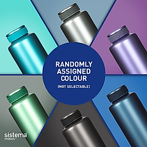 Sistema Hydrate Stainless Steel Water Bottle | 600 ml | BPA-Free | Double Wall Vacuum Insulated Metal Water Bottle | Keeps Liquid Hot & Cool | Assorted Colours