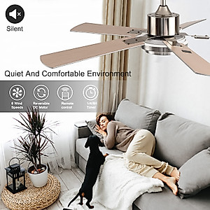 BOOMJOY 52 Inch Ceiling Fans with Lights and Remote Control Outdoor Modern Black Ceiling Fan LED Bright Light for Indoor Living Room Bedroom Farmhouse Patios Garage Gazebo DC Motor Dual 5 Wood Blades