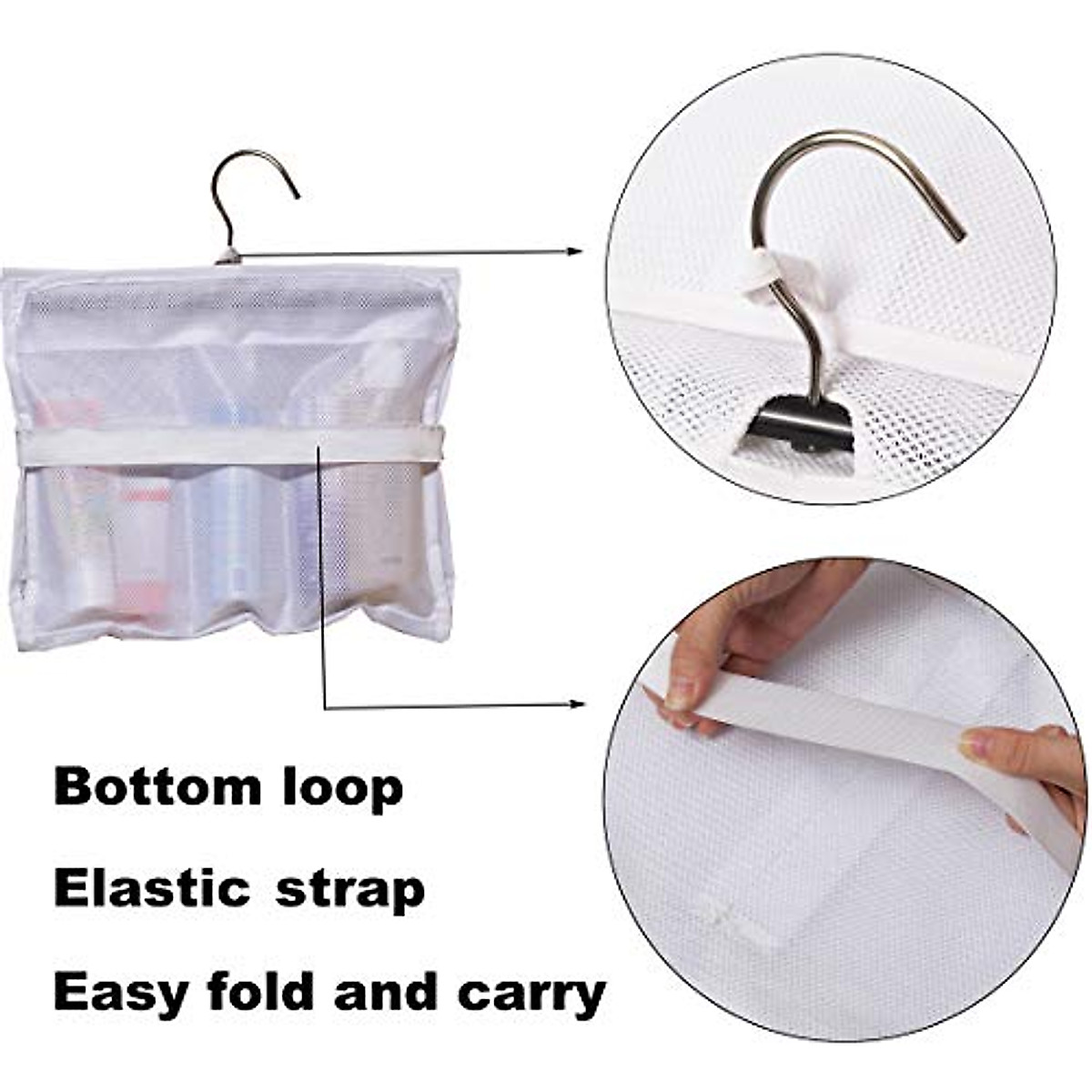 MISSLO Shower Caddy Organizer 5 Pockets + Mesh Hanging Shower Caddy with Rotatable Hanger (Black)