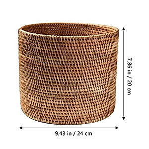 generic Rattan Storage Basket Rustic Woven Basket Desktop Garbage Bin Organizer Sundries Storage Bin for Bedroom Office Study Room - Size L, 9x9x8 Inch