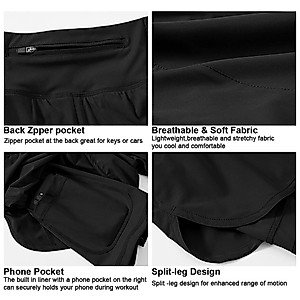 Gopune Women's 2 in 1 Running Shorts Workout Athletic Gym Yoga Shorts with Phone Pockets Black,XL