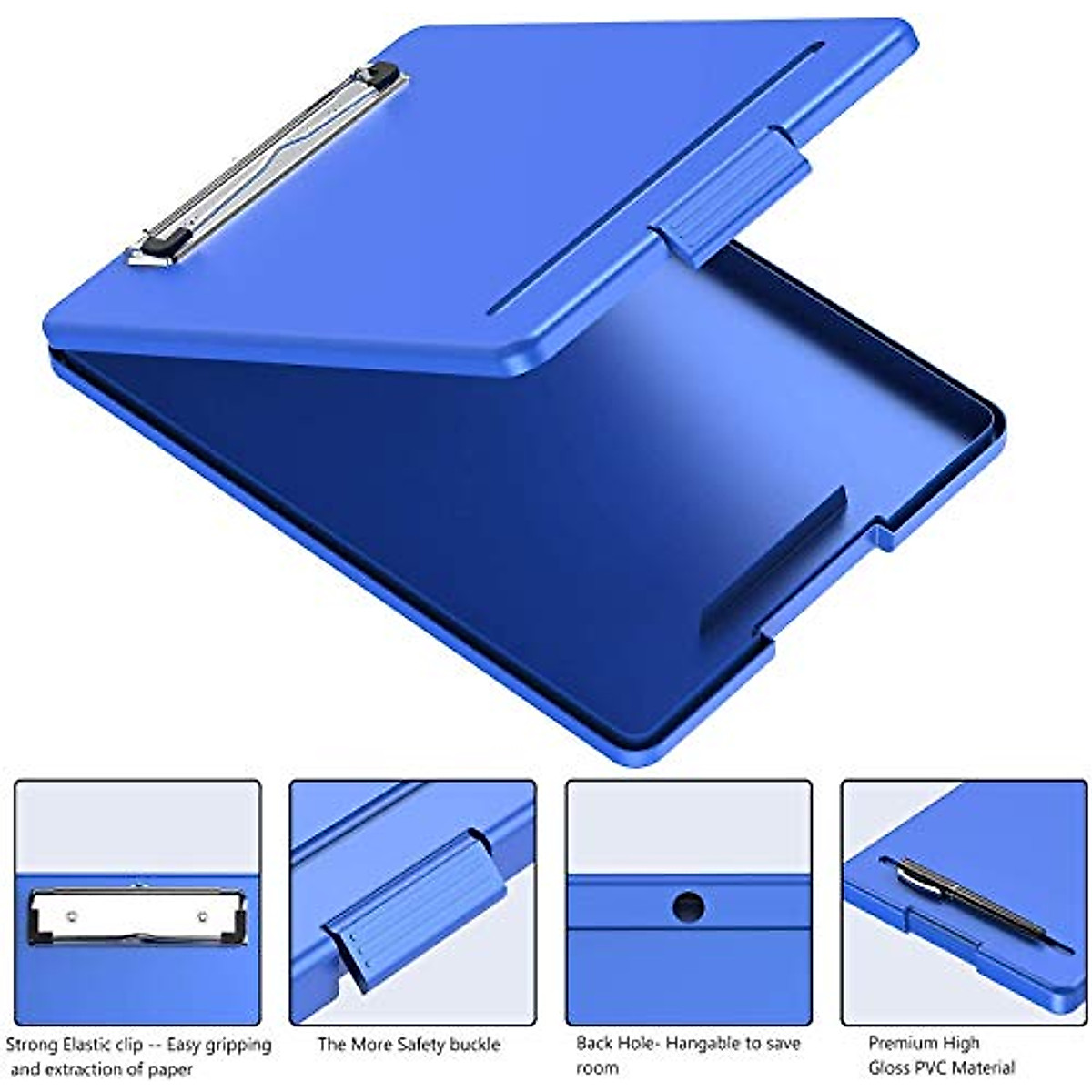 Clipboard with Storage, Plastic Storage Nursing Slim Clipboard with Low Profile Clip, Foldable Letter Size for Nurse, Kid, Salary, Coach, Jobsite, Industrial, Office(9" x 13"x 0.8", Blue)