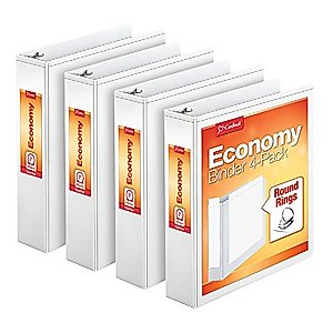Cardinal Economy 3 Ring Binder, 2 Inch, Presentation View, White, Holds 475 Sheets, Nonstick, PVC Free, 4 Pack of Binders (79520)
