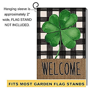 Welcome Spring St. Patrick's Day Clover Small Garden Flag Vertical Double Sided Burlap Buffalo Shamrock Farmhouse Yard Outdoor Decoration 12 x 18 Inches
