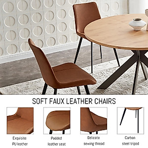 Zerifevni 46.4" Round Dining Table Set, Mid Century Modern Round Dining Table for 4-6 Person, w/Steel Legs, Coffee Table for Kitchen Dining Room, Office, Save Space (1 Table with 4 Brown Chairs)