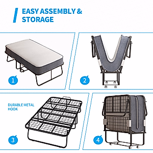 Mjkone Folding Bed with 4 Inch Memory Foam Mattress, Single Rollaway Bed for Guests, Space Saving Portable Bed with Lockable Wheels, Easy Assembly & Moving, 75 x 31 (Standard)