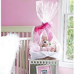 Purple Q Crafts Clear Basket Bags, 5 Pack Large Clear Cellophane Wrap for Baskets & Gifts 30"x 40" 1.5 Mil Thick (5)