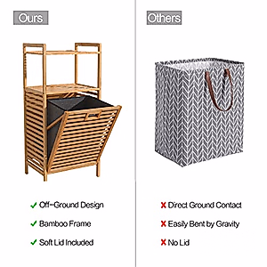 Bamboo Tilt-Out Laundry Hamper Cabinet, Bathroom Storage Cabinet with Basket, Shelves and Handles for Clothes, Bedroom, Bathroom and Closet
