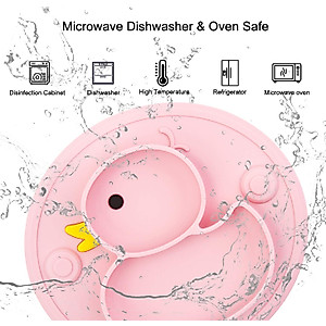 Baby Divided Plate Silicone- Portable Non Slip Child Feeding Plate with Suction Cup for Children Babies and Kids BPA Free Baby Dinner Plate