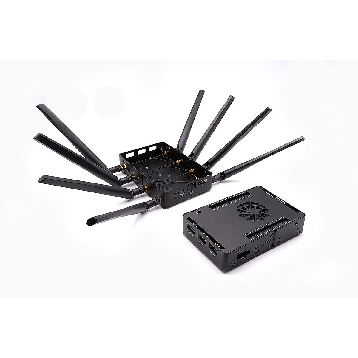 KKSB LattePanda 3 Delta Case | Black Aluminum LattePanda 3 Delta Enclosure | Supports 8 SMA Antennas