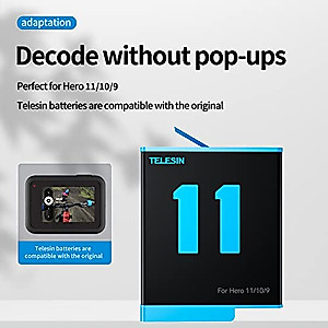TELESIN 2-Pack Battery Charger Kit for GoPro Hero 11 Hero 10 Hero 9 Black, Fully Compatible with Original Go Pro 11 10 9 Charger and Batteries