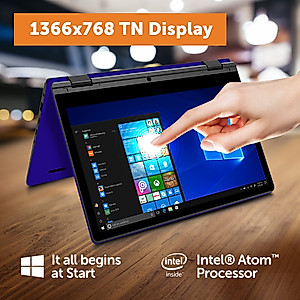 Ematic 11.6" Convertible Touchscreen Laptop with Windows 10 S, 2GB RAM, 32GB Storage, Blue (EWT127BU)