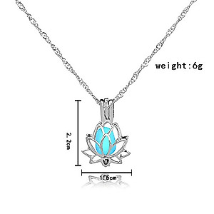 MYANAIL Luminous Lotus Pendant Necklace for Women Hollow Flower Lockets Necklace (Azure)